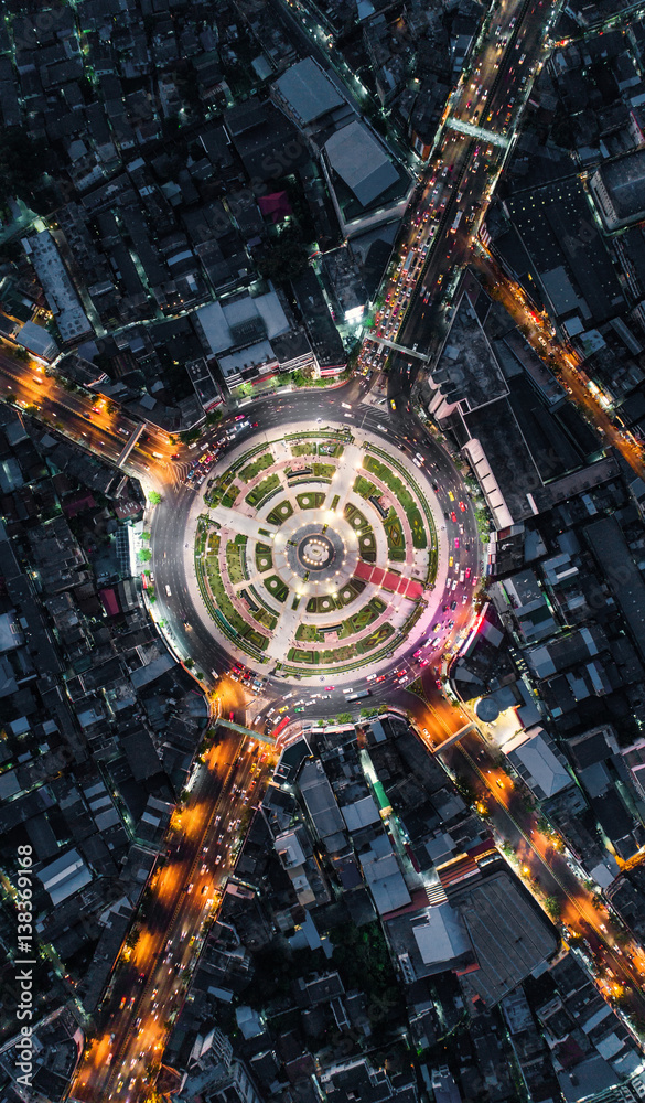 Road roundabout with car lots Wongwian Yai in Bangkok,Thailand. street ...
