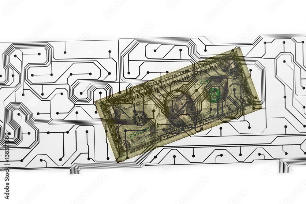 Dollar bill and PCB printed circuit board Stock Photo | Adobe Stock