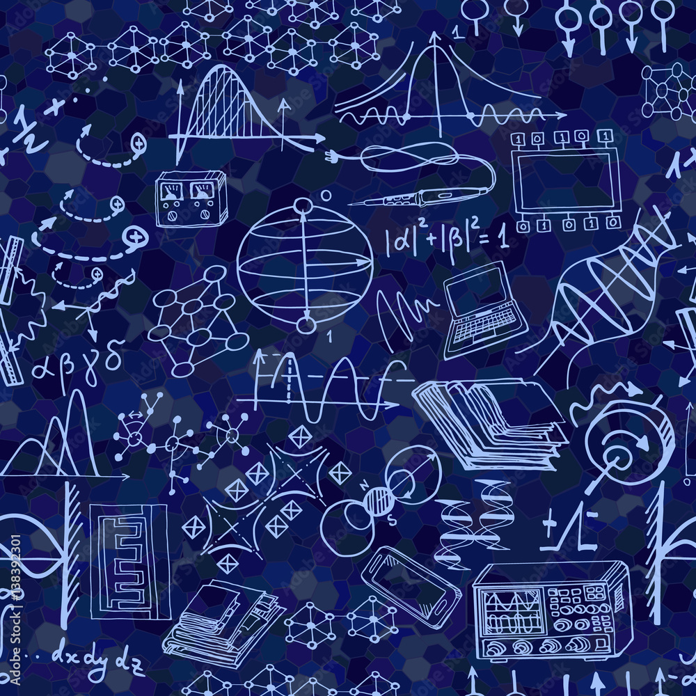 Science seamless pattern with sketch elements. Vector background with ...
