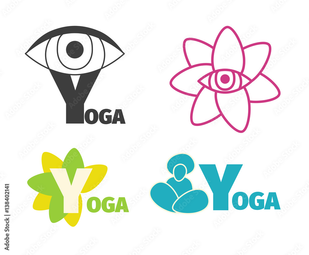 Yoga logo design template with eye, man silhouette and flower, letter Y ...
