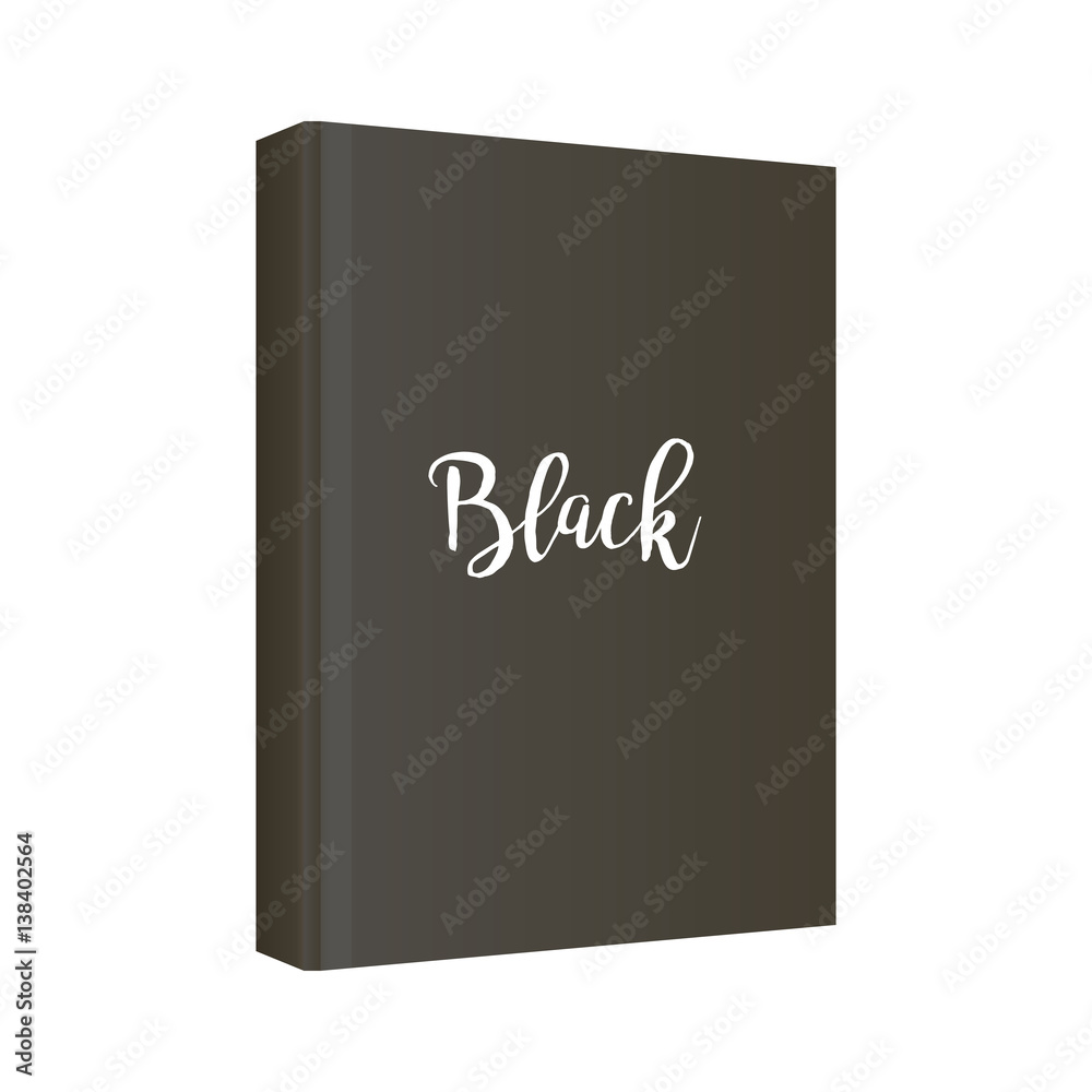 Vertical black book cover template in front side standing on white ...
