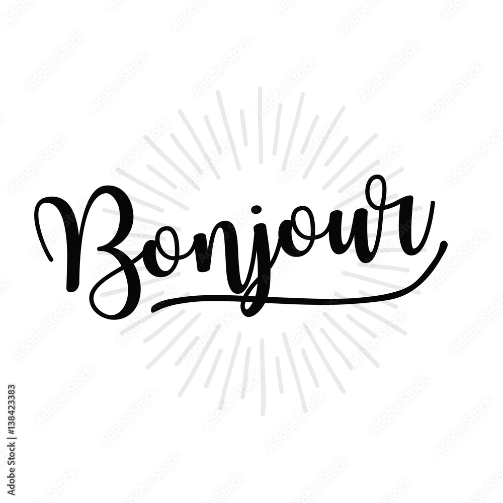bonjour lettering overlay set. Calligraphy photo graphic design element ...