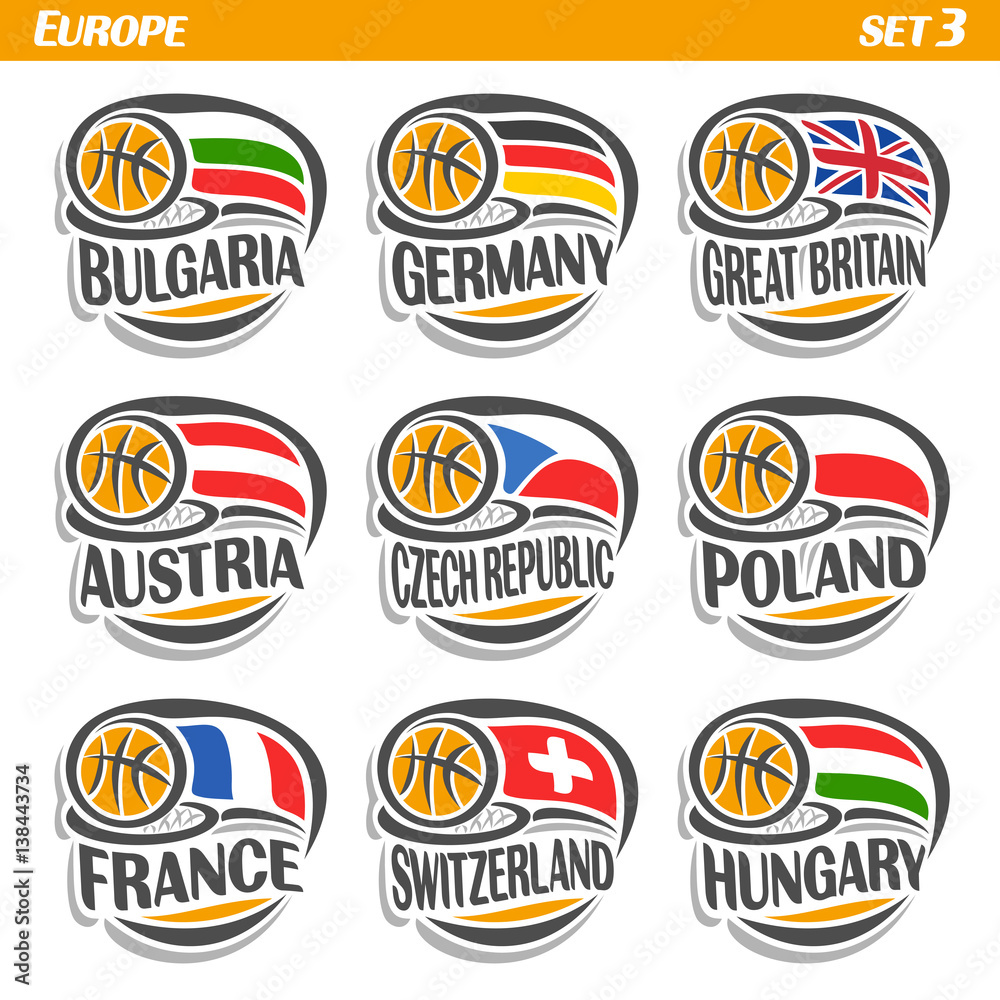 Vector set Flags of European Countries with Basketball Ball: Logo ...