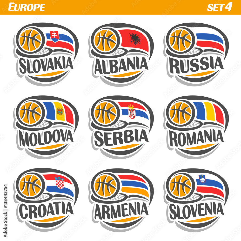 Vector set Flags of European Countries with Basketball Ball: Logo ...
