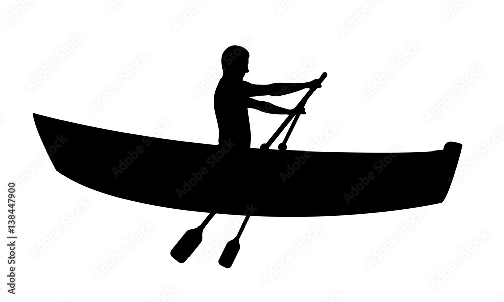 Silhouette of man in boat rowing isolated on white Stock Vector | Adobe ...