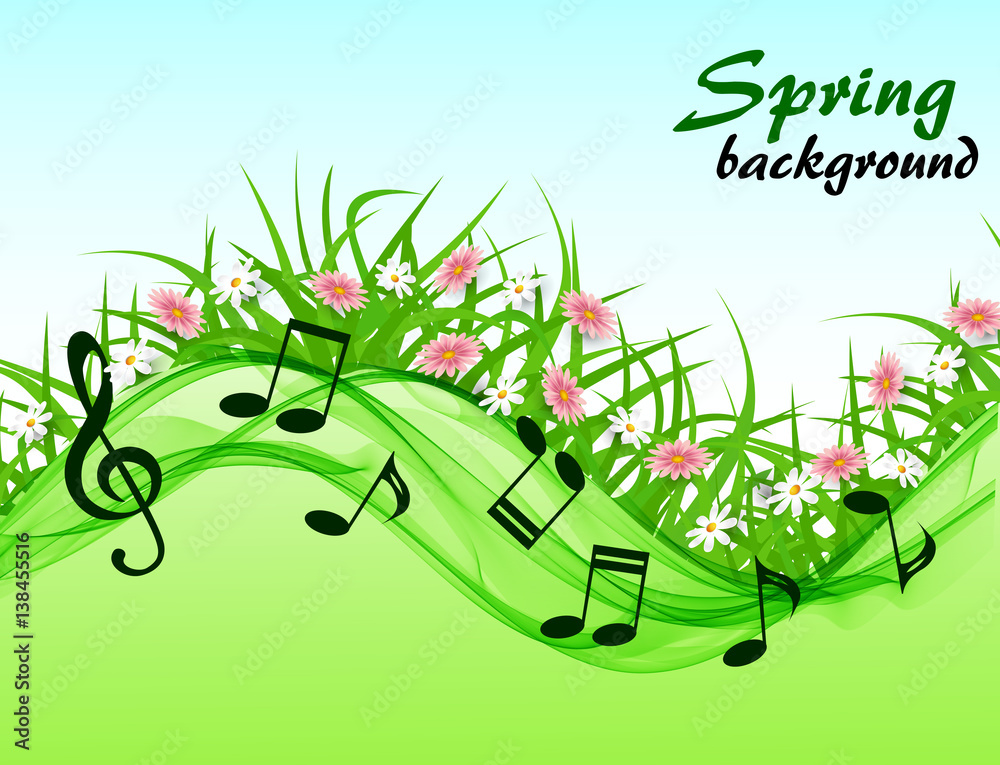 Abstract spring background with music notes and a treble clef Stock ...