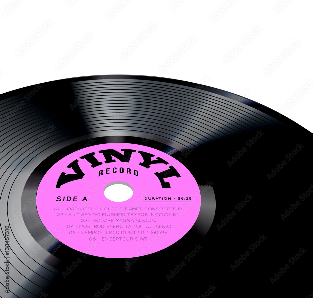 Vinyl record vector illustration. Photorealistic disc design on a white ...