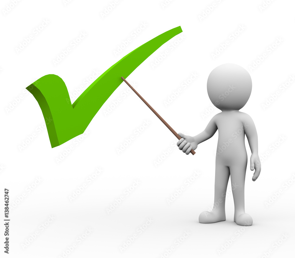 3d man presenting explaining right tick mark Stock Illustration | Adobe ...