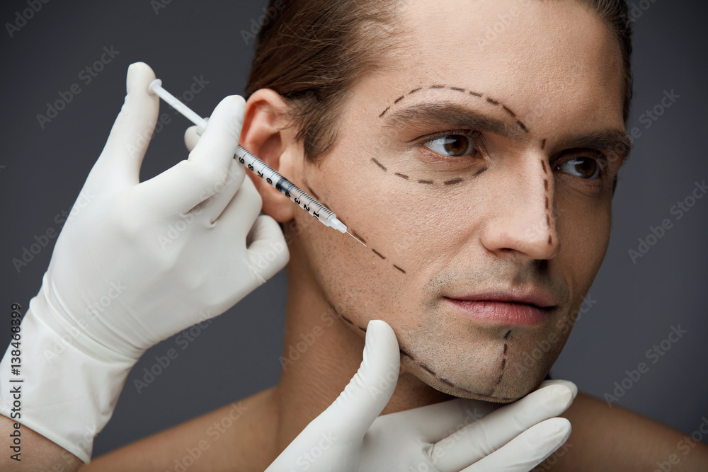 Plastic Surgery. Handsome Man With Face Lines Getting Injections Stock ...