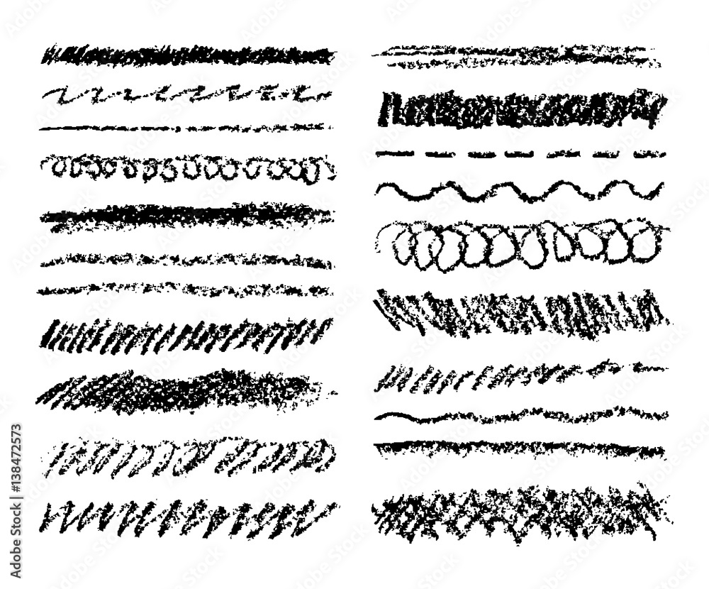 Set of black charcoal strokes. Hand drawn pencil stripes background ...