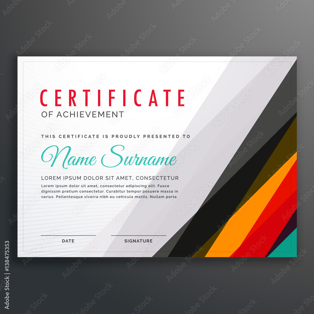 modern certificate design template with colorful lines Stock Vector ...