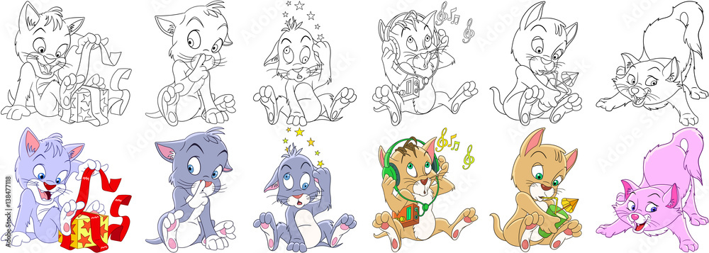 Cartoon animals set. Collection of cats and kittens with different ...
