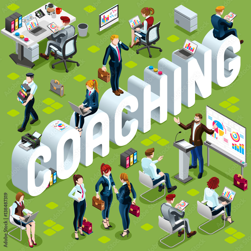 Coaching Group of Diverse Isometric Business People. 3D meeting ...