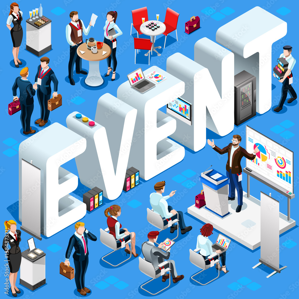 Business Event Group of Diverse Isometric Business People. 3D meeting ...