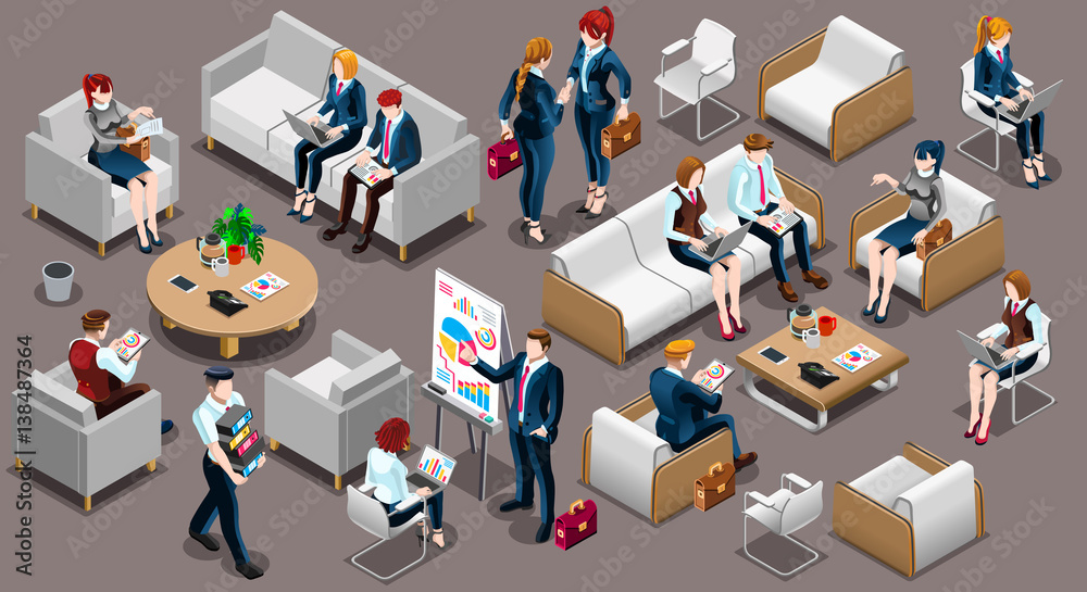 Isolated Group of Diverse Isometric Business People. 3D meeting ...