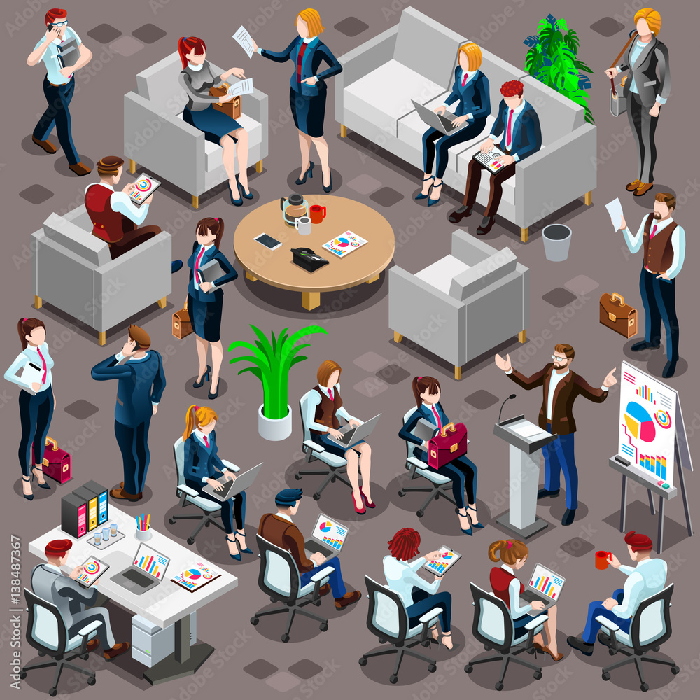 Isolated Group of Diverse Isometric Business People. 3D meeting ...