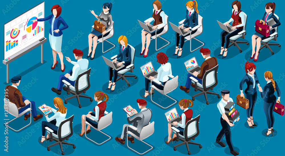 Isolated Group of Diverse Isometric Business People. 3D meeting ...