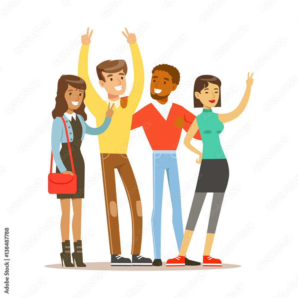 Young Friends From All Around The World Standing To Take Picture, Happy ...