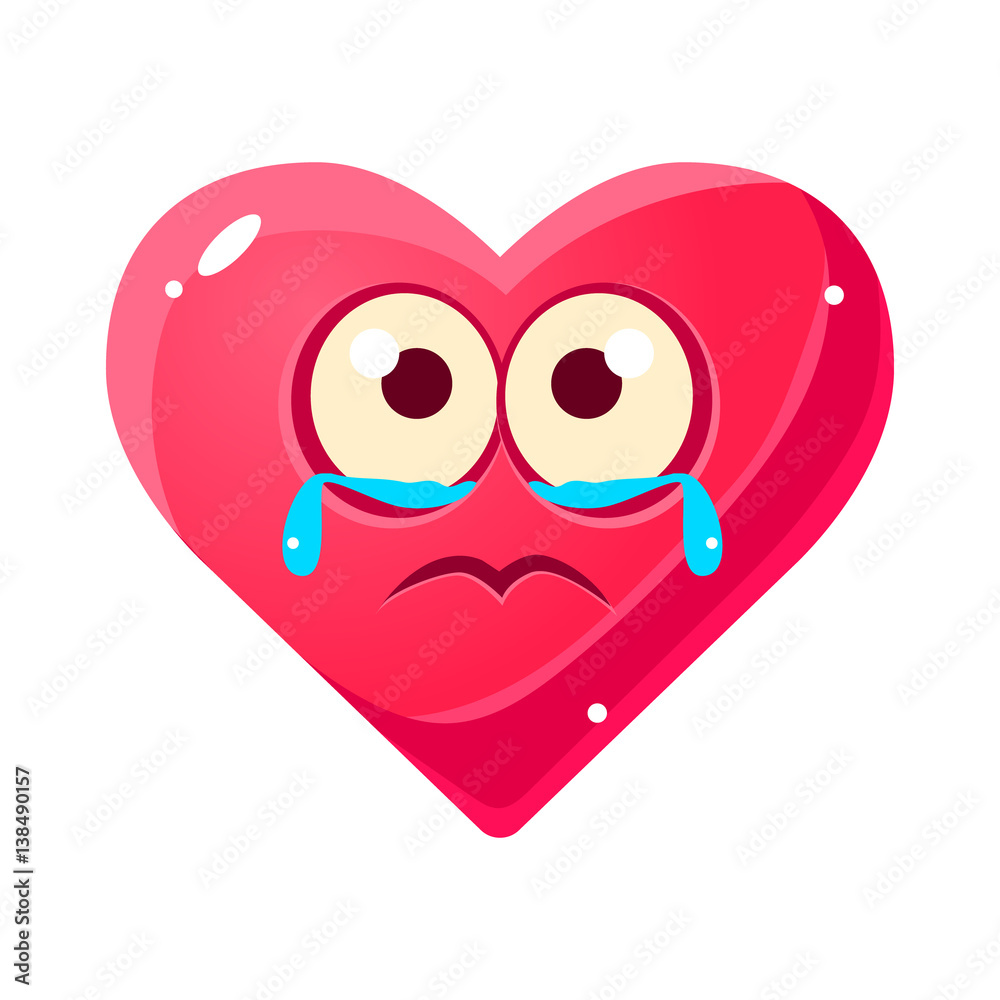 Crying Upset Emoji, Pink Heart Emotional Facial Expression Isolated ...
