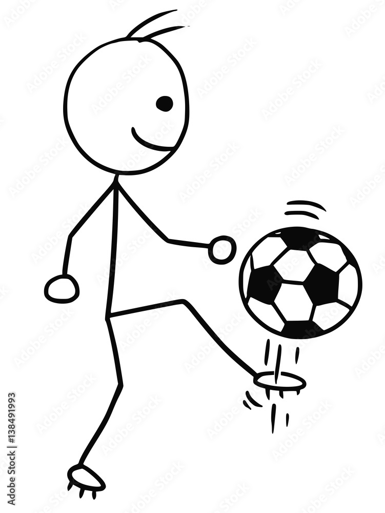 Vector Stickman Cartoon of Soccer Football Player Kicking the Ball ...
