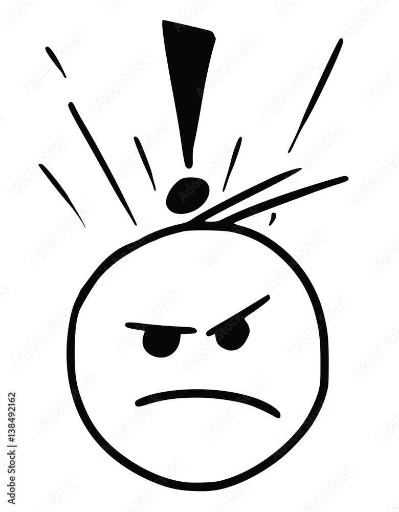Smiley Vector Hand Drawn Angry Face with Exclamation Mark Above Stock ...