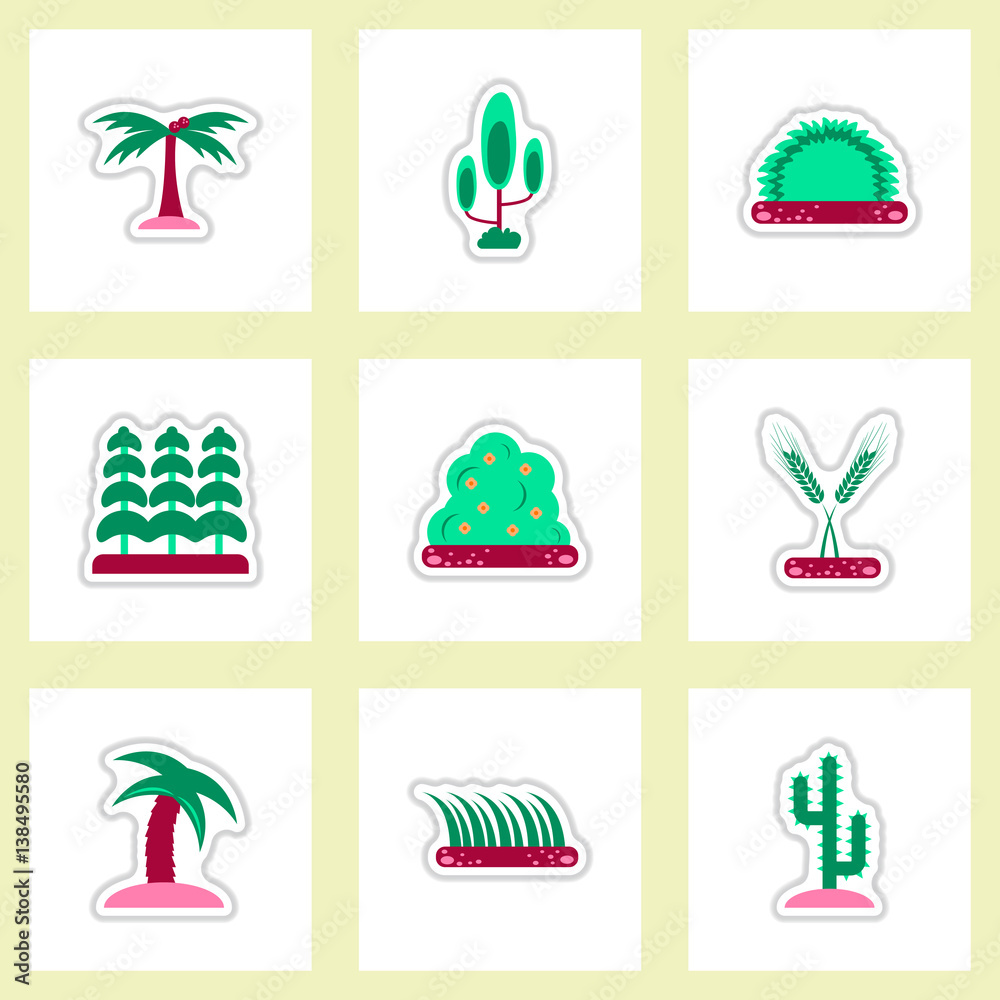 set of Labels with shadow flat vector icon plants Stock Vector | Adobe ...