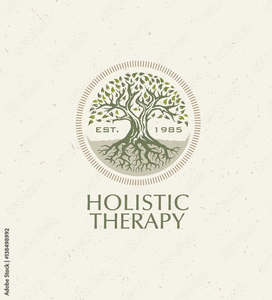 Holistic Therapy Tree With Roots On Organic Paper Background. Natural ...