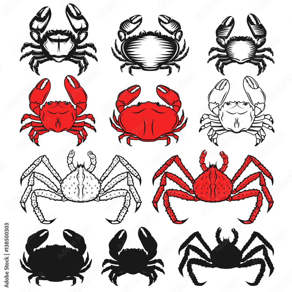Set of the crabs icons on white background. Seafood Design element for ...