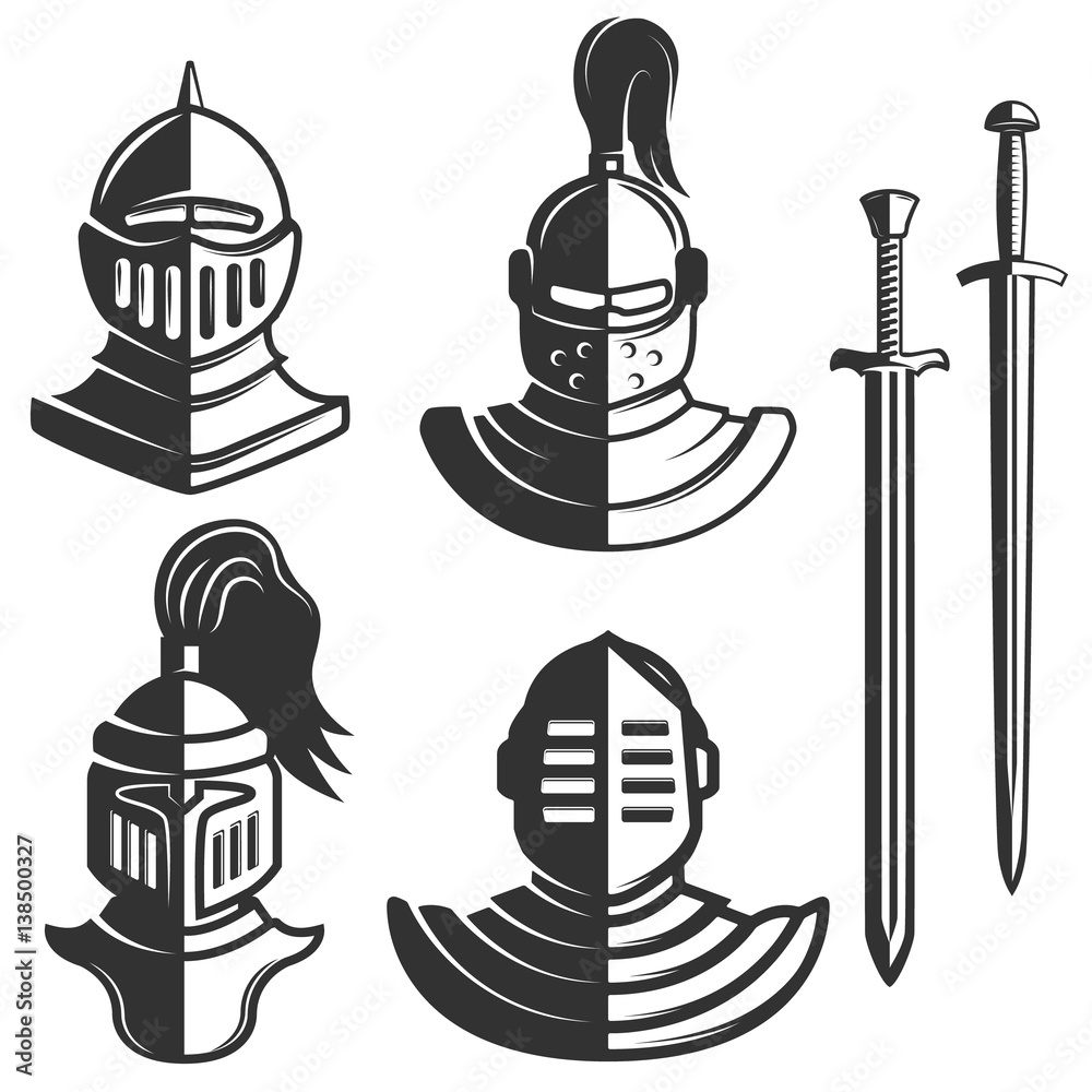 Knight emblems template with swords isolated on white background ...