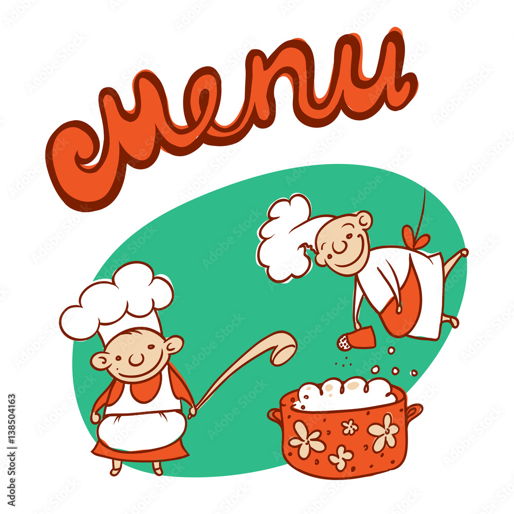 Vector illustration sketch of comic characters chefs who cook in a ...