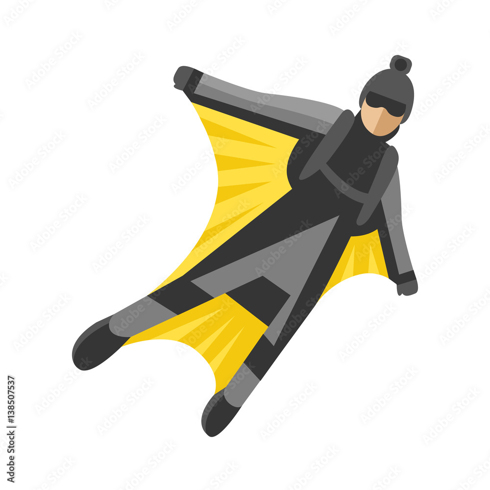 Skydiver man foreground extreme sport freedom flat character vector ...