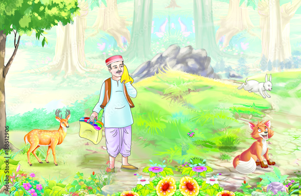 Cap seller and the Monkeys Stock Illustration | Adobe Stock