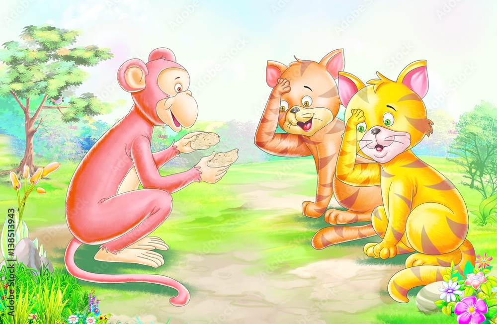 Two cats and monkey Stock Illustration | Adobe Stock