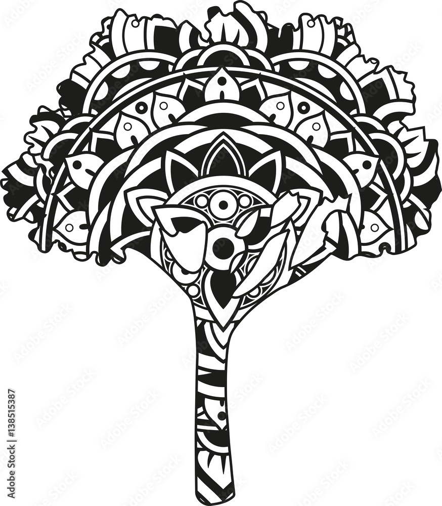 Vector illustration of a mandala tree silhouette Stock Vector | Adobe Stock