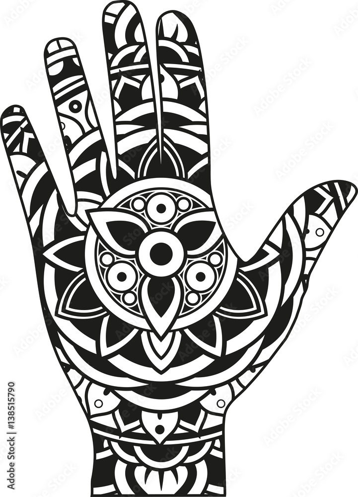 Vector illustration of a mandala hand silhouette Stock Vector | Adobe Stock