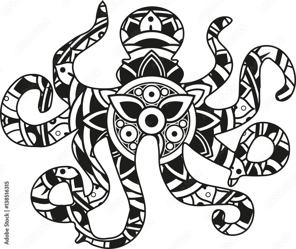 Vector illustration of a mandala octopus silhouette Stock Vector ...