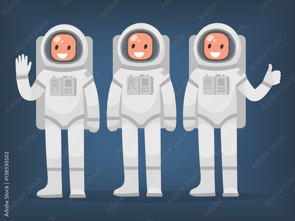Astronaut team on an isolated background. Vector illustration in a flat ...