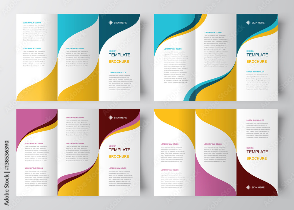 brochure design template vector tri-fold abstract waves curves set ...
