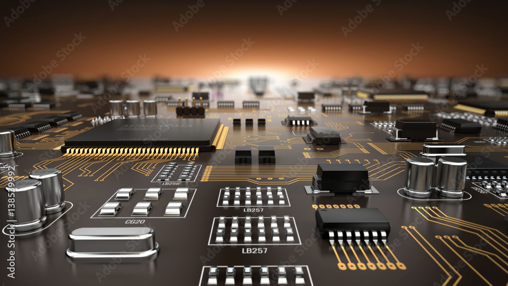 High tech electronic PCB (Printed circuit board) with processor and ...