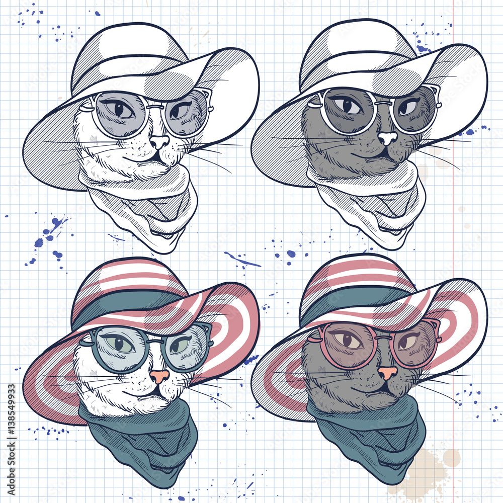 Vector color set of elegant cat women face Stock Vector | Adobe Stock