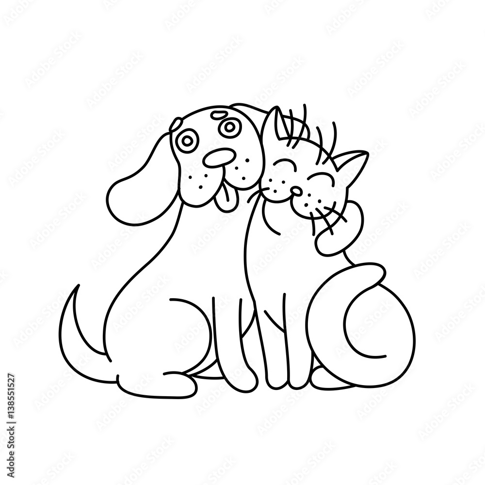 cute dog hugs cat. vector illustration. Stock Vector | Adobe Stock