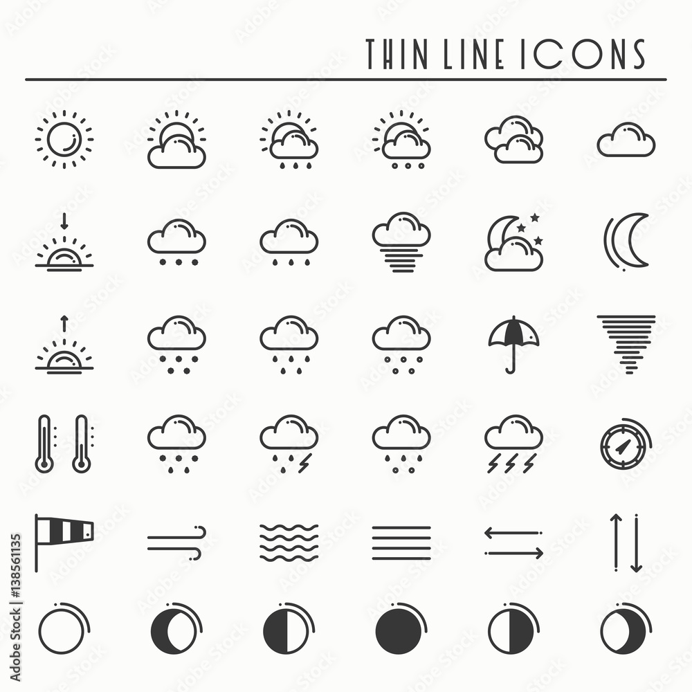 Weather pack line icons set. Meteorology. Weather forecast trendy ...