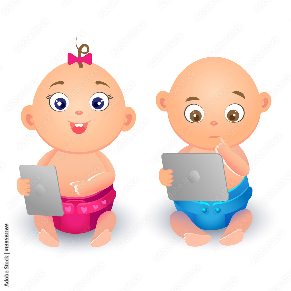 Kids with tablet Stock Vector | Adobe Stock