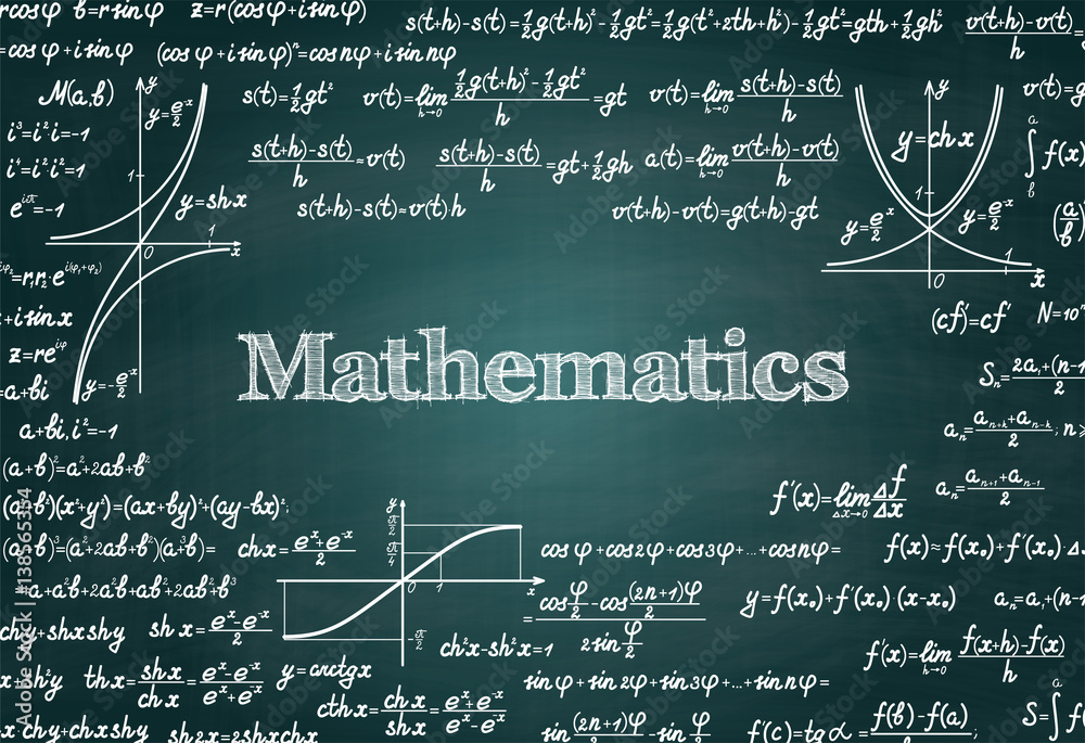 Vector mathematics green chalkboard background with different signs ...