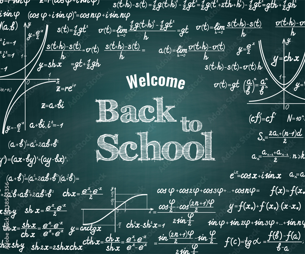 Vector mathematics Back to School green chalkboard background with ...