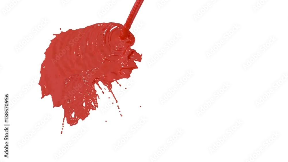 stream of red paint falling on white background - screen and dripping ...