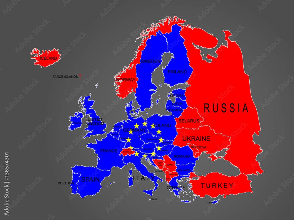 Europe map with names of countries Stock Vector | Adobe Stock