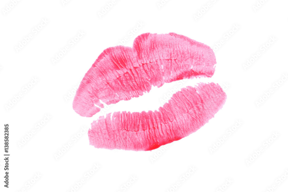 Print of pink lips isolated on a white background Stock Photo | Adobe Stock