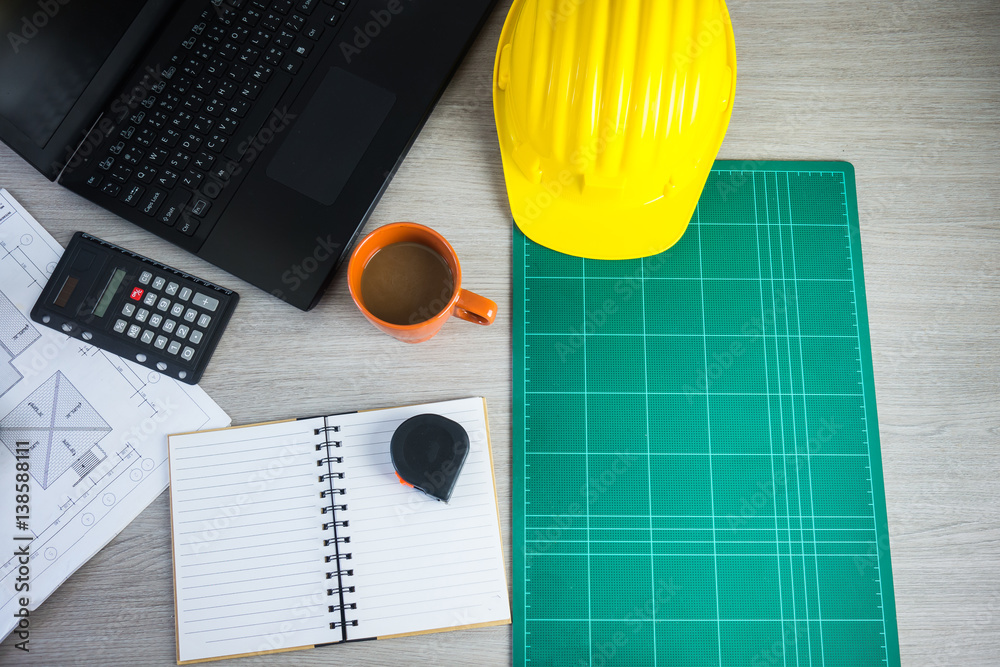 Image of engineering objects on workplace. Construction concept ...