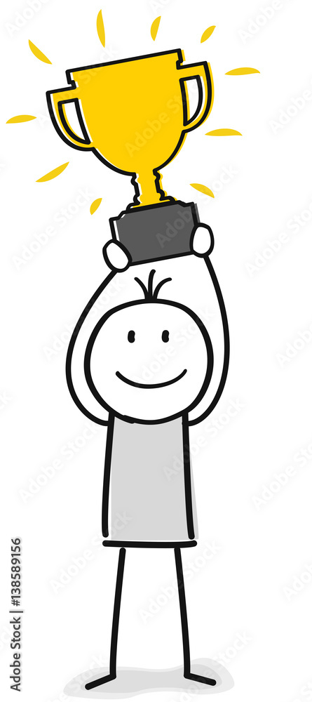 Figur hält goldenen Pokal und ist ein Gewinner Stock-Vektorgrafik ...